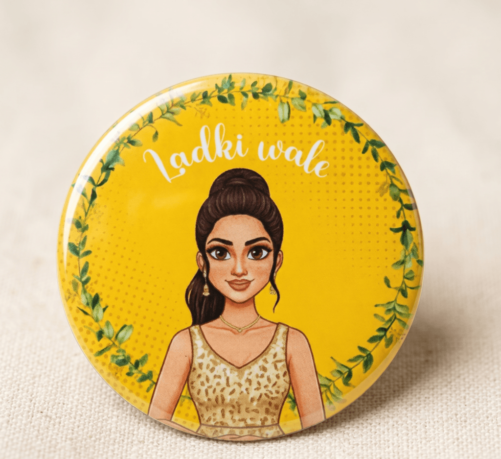 Ladki Wale Wedding Badges – Team Bride Round Pins | Elegant Bride Side ...